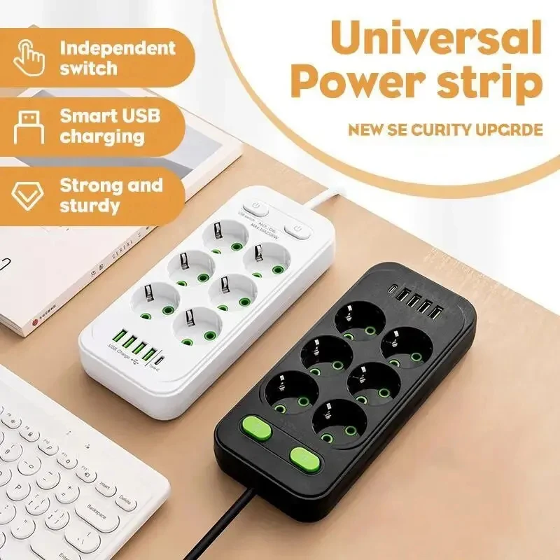 EU-Plug-AC-Outlet-Multitap-Power-Strip-2m-Extension-Cord-Electrical ...