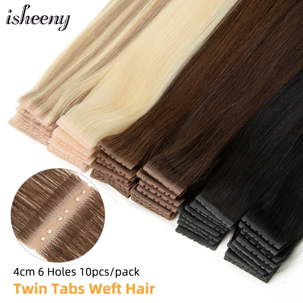 isheeny 12"-24" Invisible Hole Hair Extensions Blonde Twin Tab Hair ...