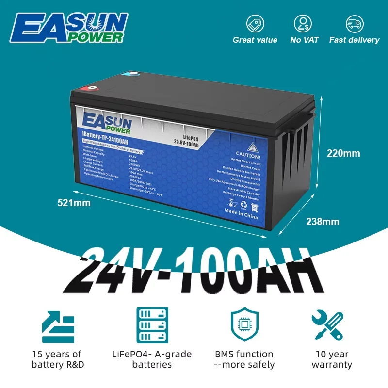 EASUN 12V 24V LiFePO4 Battery 100AH 200AH Lithium Iron Phosphate ...