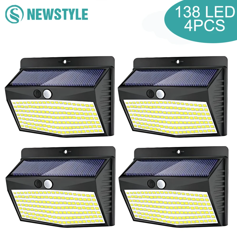 138-LED-Solar-Light-Outdoor-4PCS-Solar-Wall-Lamp-Human-Body-Sensor-3 ...