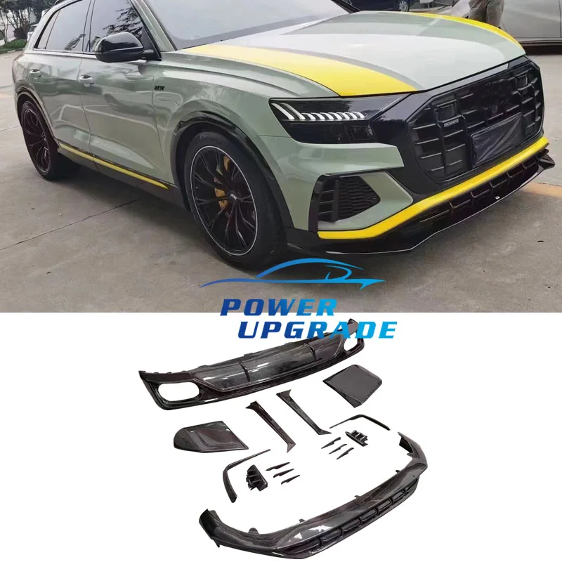 Audi Q8 ABT Style Carbon Fiber Body Kit Bumper Chin Front Bumper Lip ...