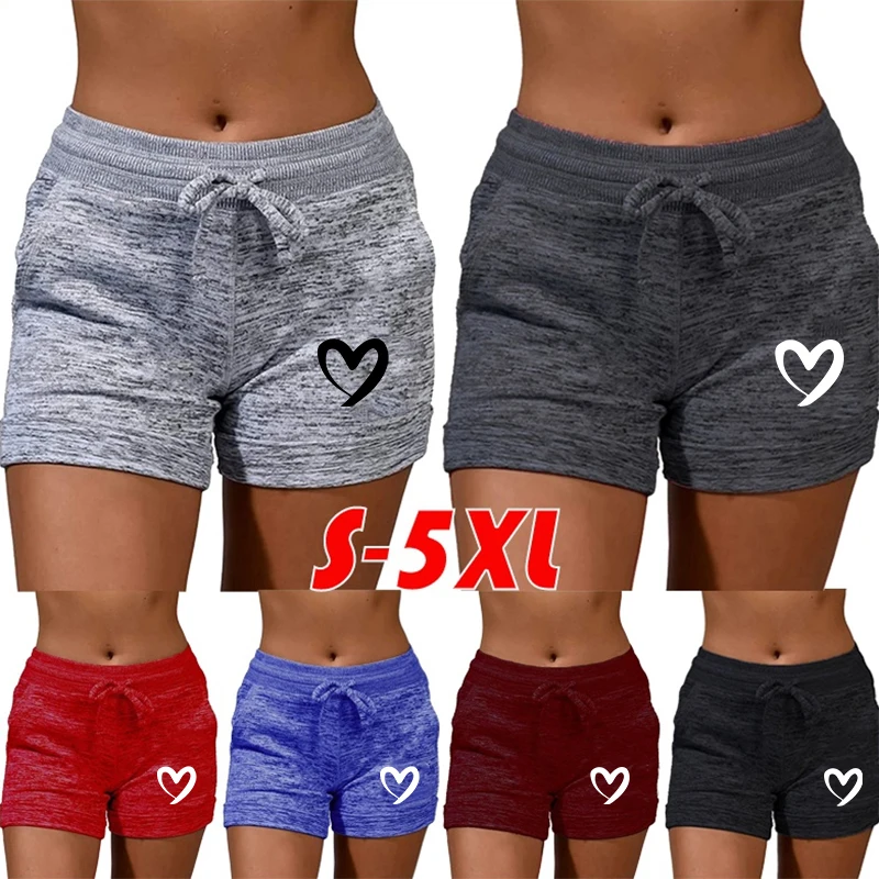 Summer-Women-s-Shorts-Love-Heart-Printed-Casual-Sports-High-Waist ...