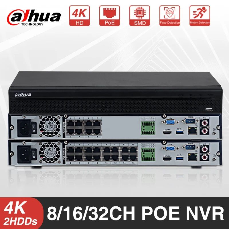 Dahua Original POE NVR NVR5208-8P-4KS2 NVR5216-16P-4KS2 NVR5232-16P-4KS2 8/16/32 CH 8/16PoE 4K&H ...
