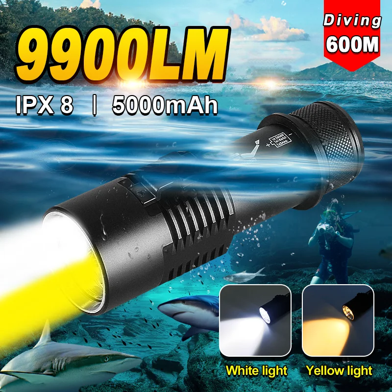9900Lm-Powerful-Diving-Flashlights-Dual-Light-Source-LED-Professional ...