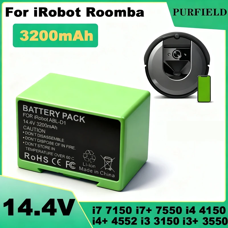 PURFIELD Battery for iRobot Roomba i7 i7+ 7150 7158 7556 7558 i3 i3+ i4 ...