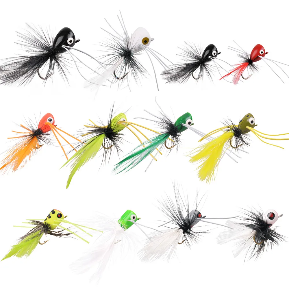 12-24PCS-Fly-popper-kit-Casting-Flying-Foam-Popper-Flies-Jig-head-hooks ...
