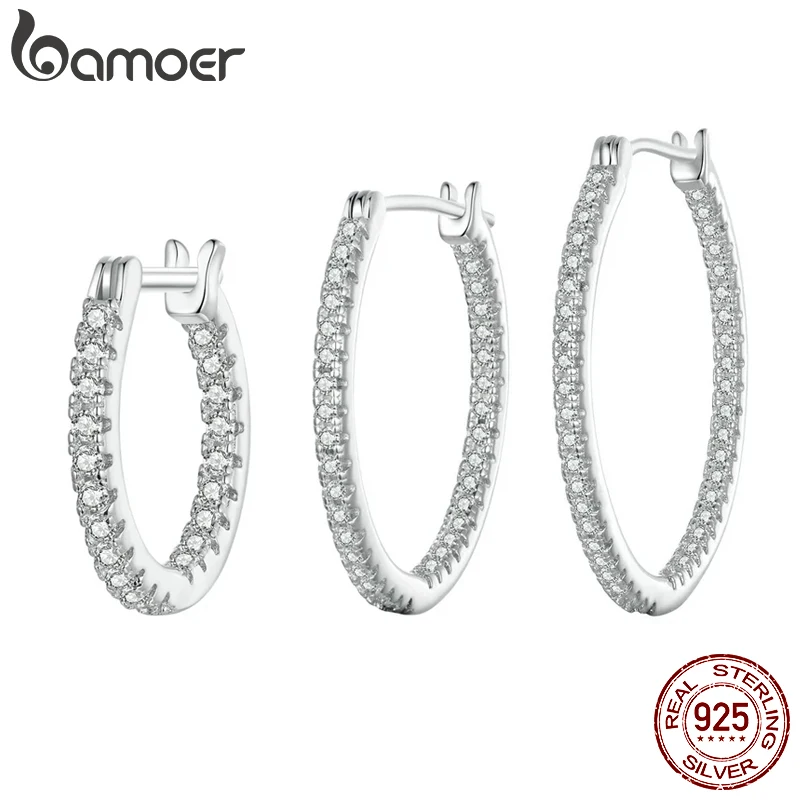BAMOER-925-Sterling-Silver-Cubic-Zirconia-Hoop-Earrings-White-Gold-Plated-Lightweight ...
