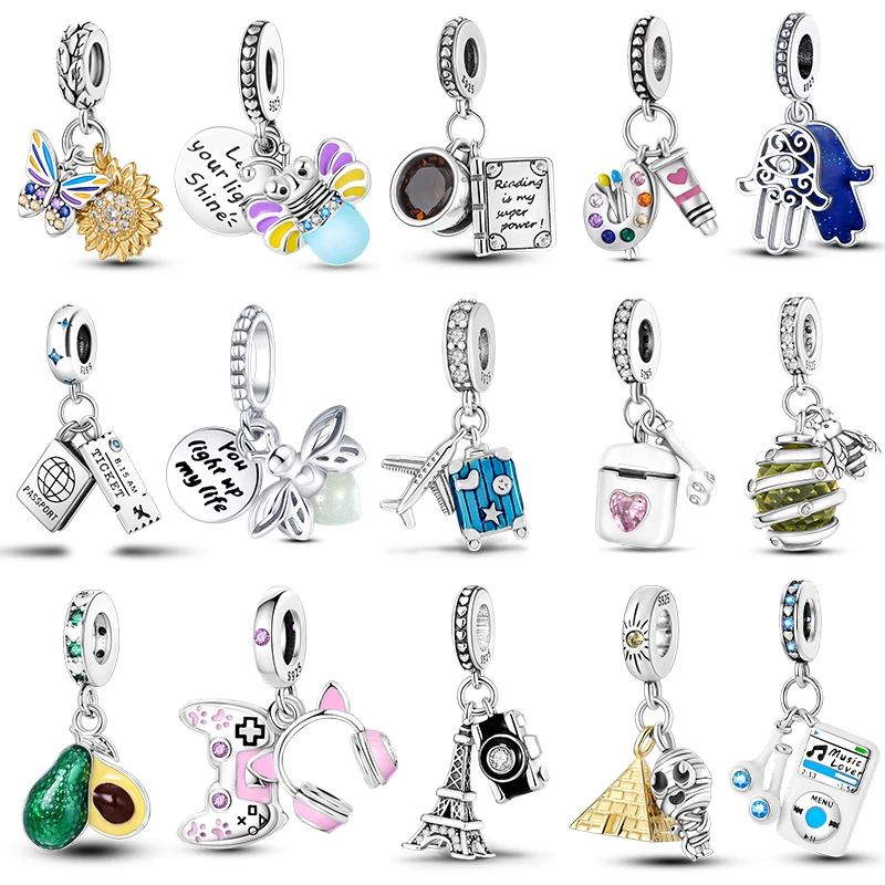 925-encantos-de-prata-pandora-para-mulheres-vaga-lume-avi-o-fone-de ...