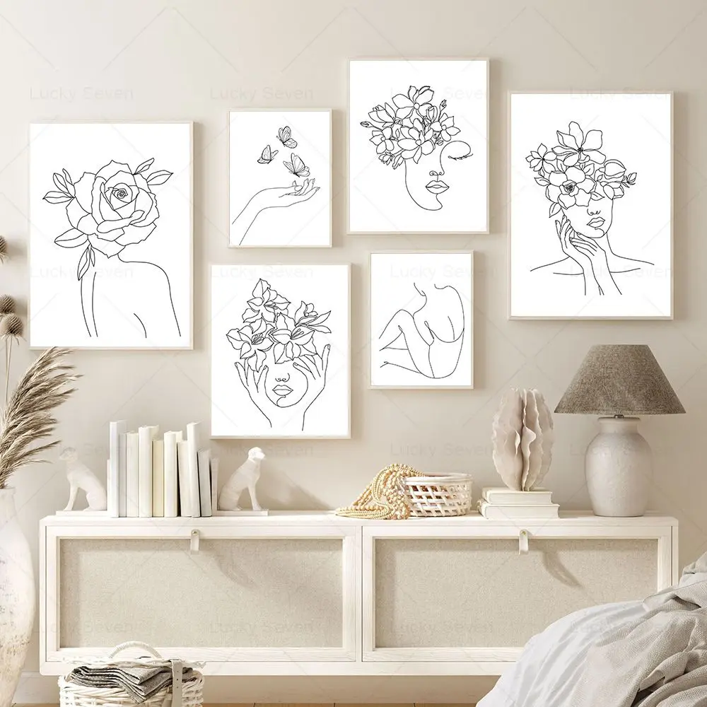 Women-With-Flowers-Butterfly-Minimalist-Posters-Line-Drawing-Gallery ...