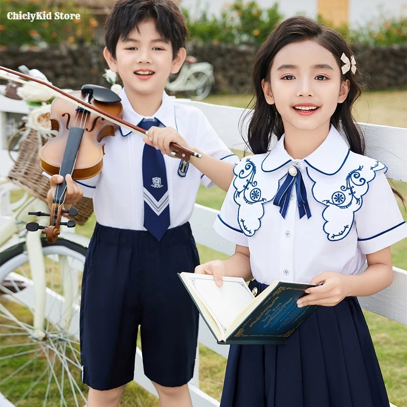 Boys British Shirts Shorts Girl Blouse Pleated Skirts Kids Kindergarten ...