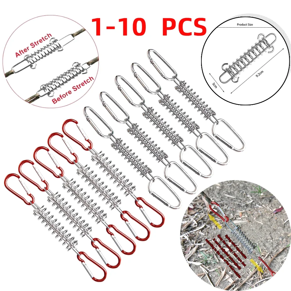 1-10Pcs-set-Steel-Tent-Wind-Rope-Spring-Buckle-Tent-Tensioner-Camping ...