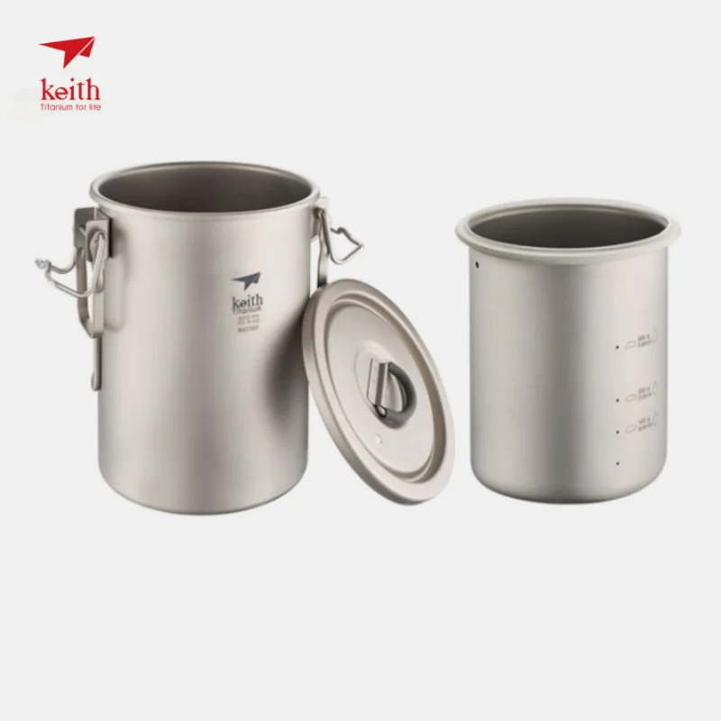 Keith-Ti6300 야외 캠핑 다기능 밥솥, 여행 피크닉 요리 냄비 순수 티타늄 조리기구 세트