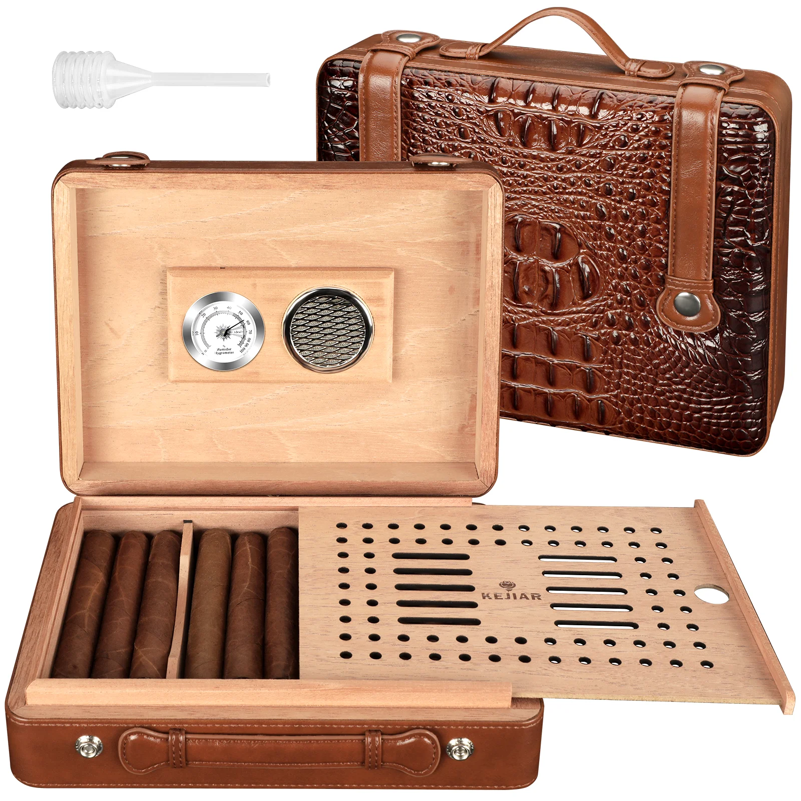 Cigar Humidor Case with Hygrometer, Humidor Box, Humidifier, Divider ...