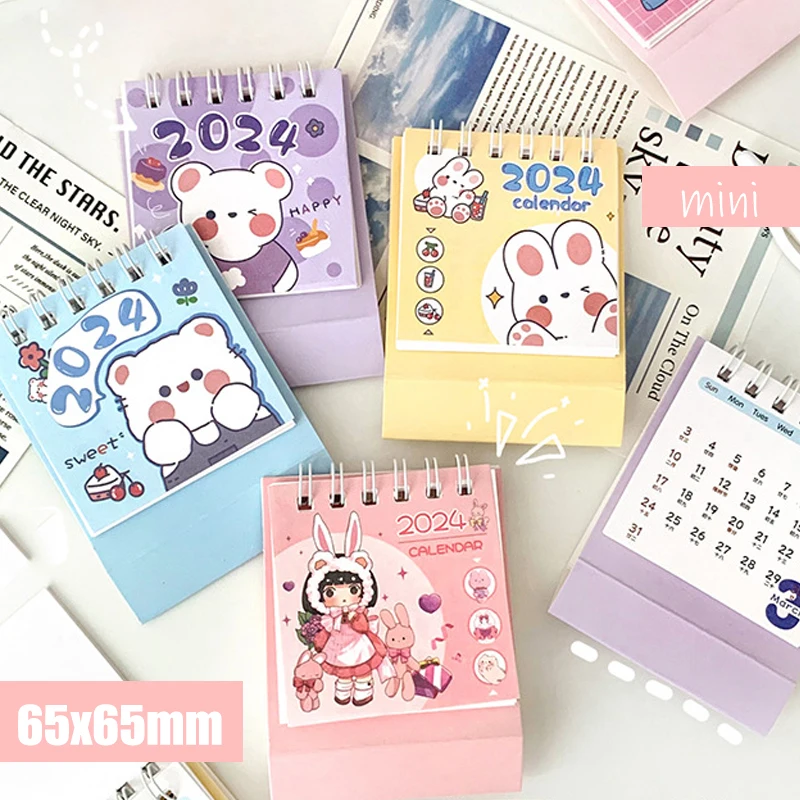 2024-Mini-Calendar-65mm-Cartoon-kawaii-Bunny-Flowers-Desktop-Pocket ...