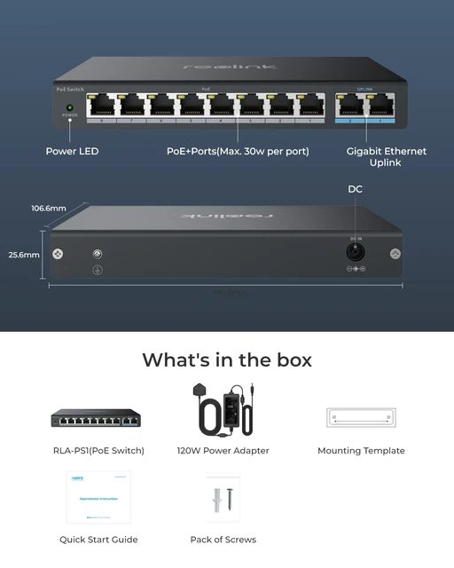 Switch PoE with 8 PoE ports 120W eth - Reolink- Domotiquerie