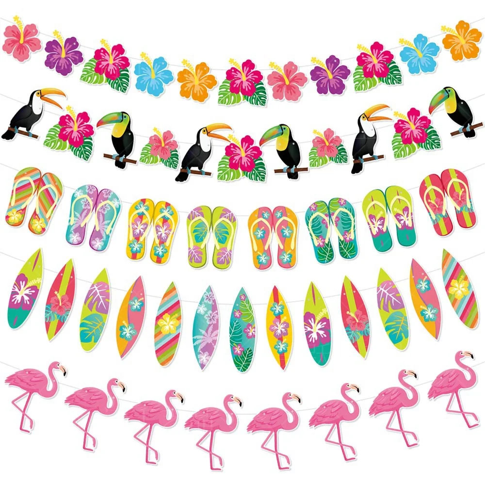 Hawaiian-Party-Decorations-Flamingo-Summer-Bunting-Banner-Aloha ...