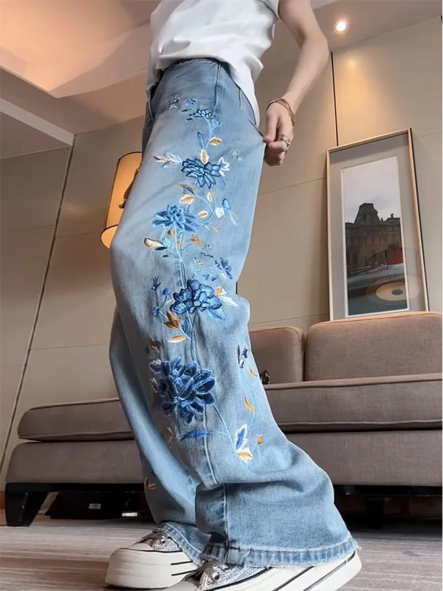 New-Summer-Fashion-Floral-Embroidered-Straight-Jeans-European-Style ...