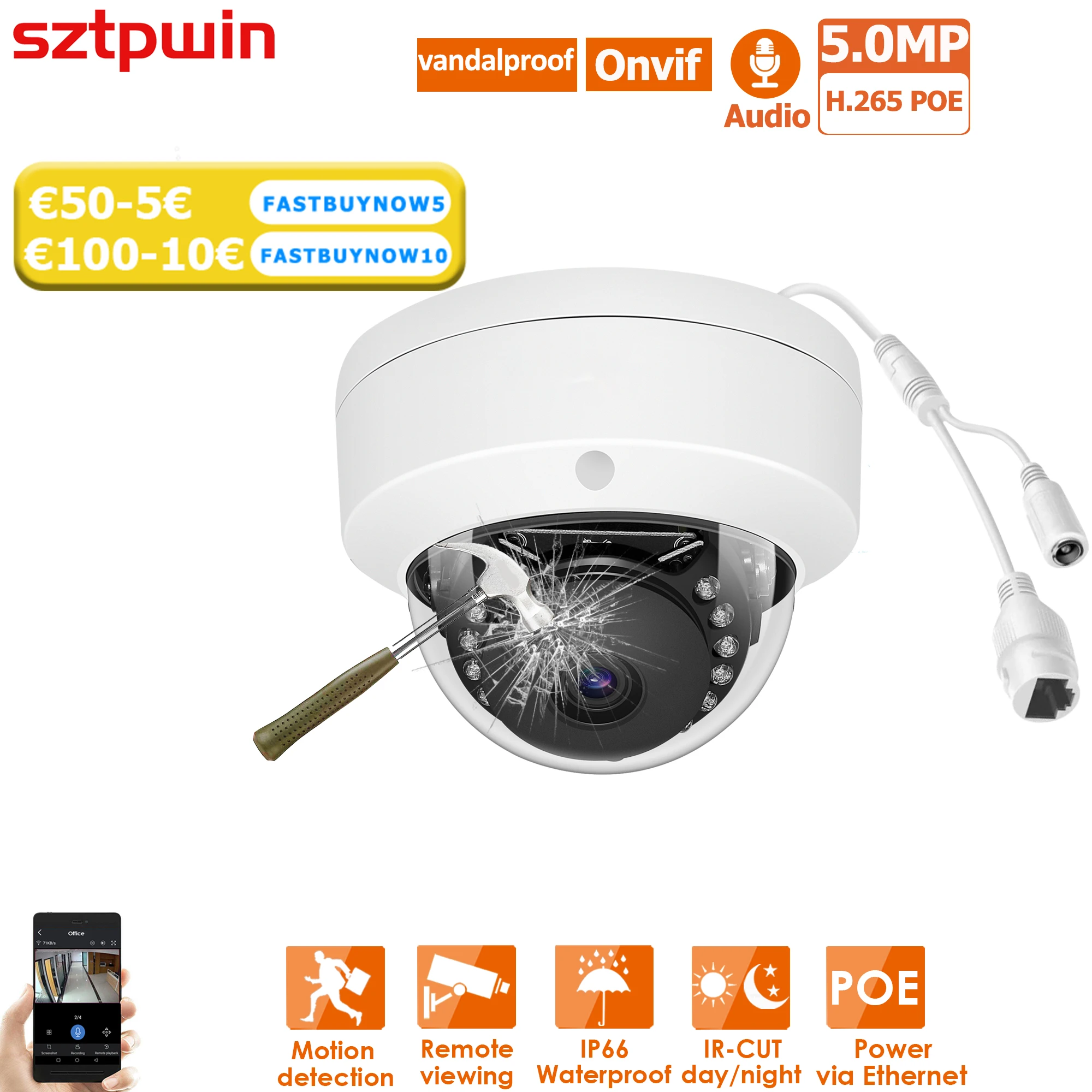5mp Metal Dome Poe Ip Camera Onvif H.265 Audio Cctv Camera 3mp ...