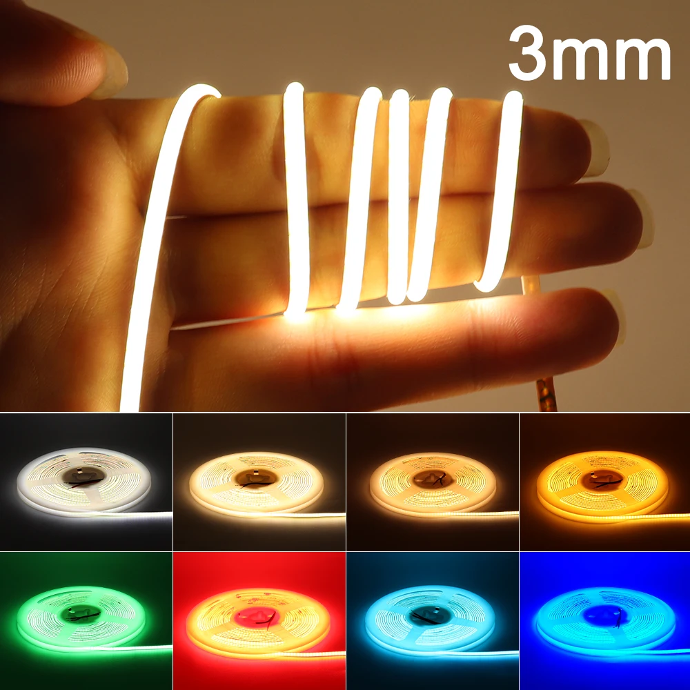 384-LEDs-M-3mm-Width-FOB-COB-Strip-Flexible-LED-Ribbon-Light-12V-24V-RA ...