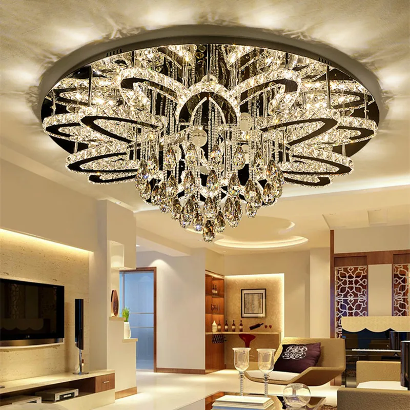 Luxo-moderno-Chrome-Dimmable-LED-Lustre-Sala-Lustre-Ilumina-o-de-teto ...