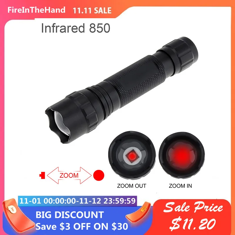 10W LED Infrared Hunting Flashlight 501F 502F Mini IR 850 / 940nm Night ...