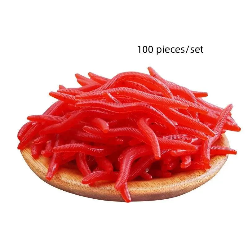 Bionic-Red-Worm-Lure-100pcs-3-5cm-Lifelike-Silica-Gel-Fishy-Artificial ...