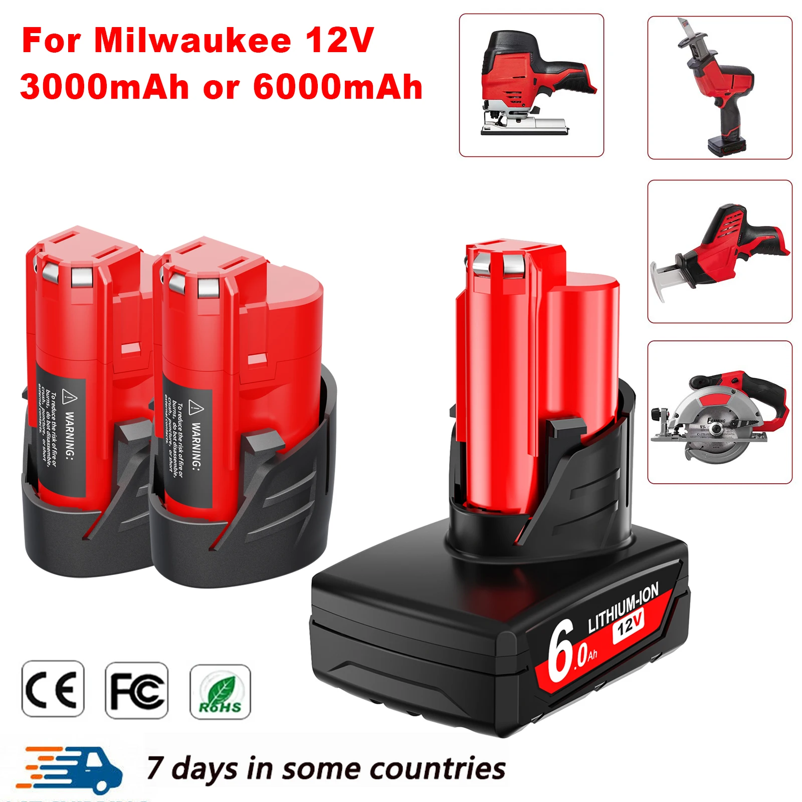 12V 3.0/6.0Ah Rechargeable Battery for Milwaukee 12 XC Cordless Tools ...