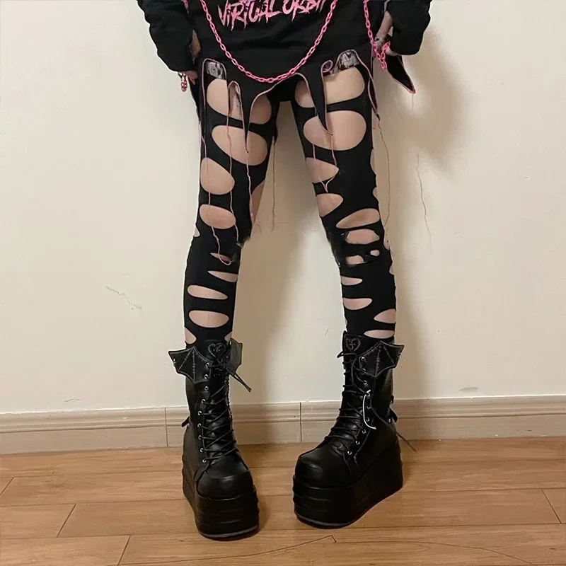 Dark-Punk-Sexy-Women-Torn-Stocking-Strap-Thigh-Knee-Socks-Gothic-Y2k ...