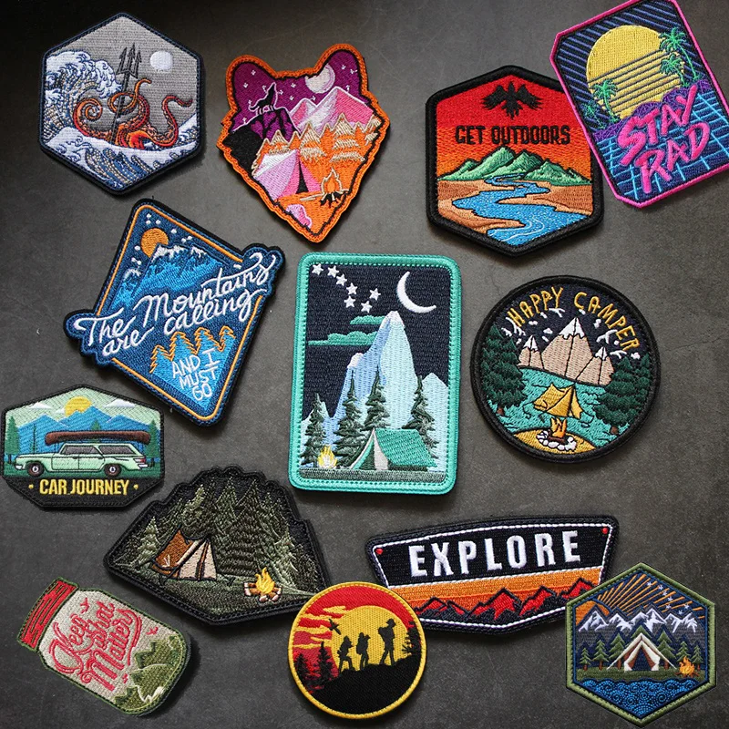 New-Design-Outdoor-Hiking-Armbands-HAPPY-CAMPER-Sunrise-Camping-Patch ...