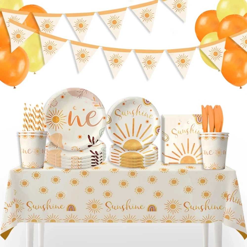 Boho-Sun-1-years-Theme-Sunshine-Sun-Disposable-Tableware-Paper-Cups ...