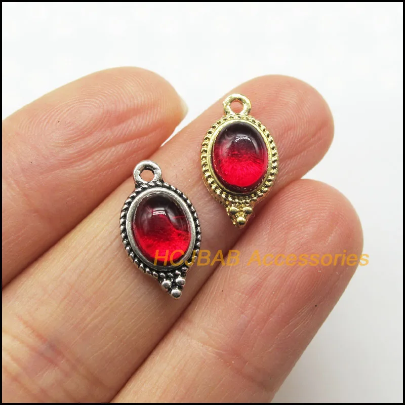15 New Oval Charms Red Wheel Glaze Pendants Tibetan Silver Plated ...