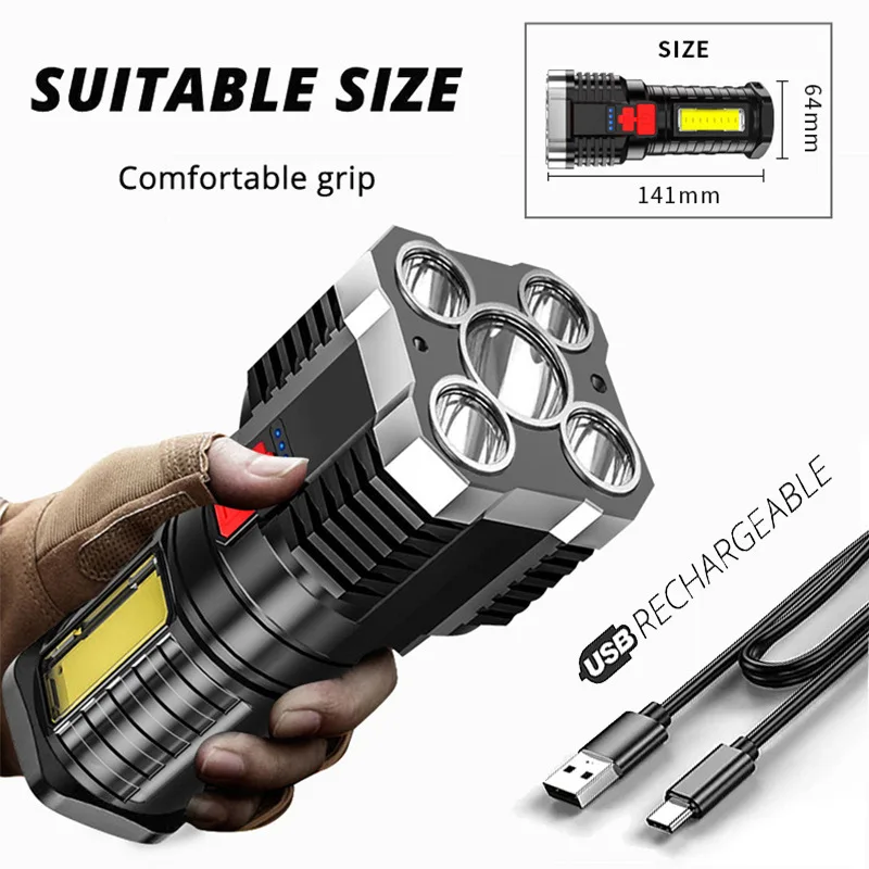 5-LED-Flashlight-High-Power-Rechargeable-Waterproof-Led-Long-range ...