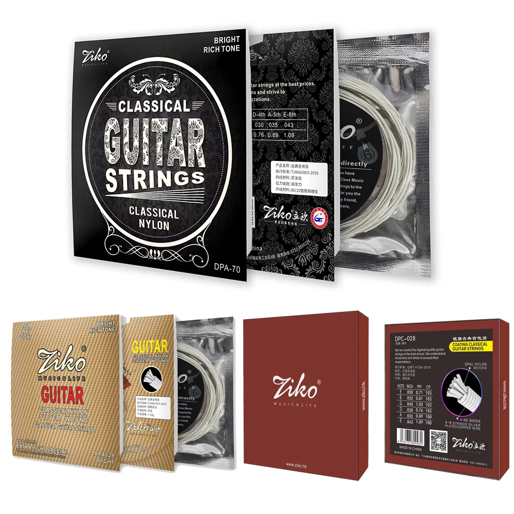 ZIKO Classical Guitar Strings Set Transparent Nylon Core Silver Plated ...