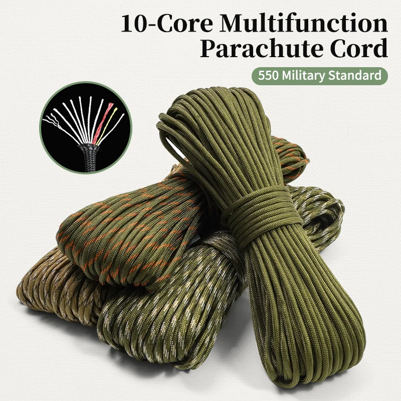 10-Cord Survival Paracord Multifunctional Parachute cord 550 Military ...