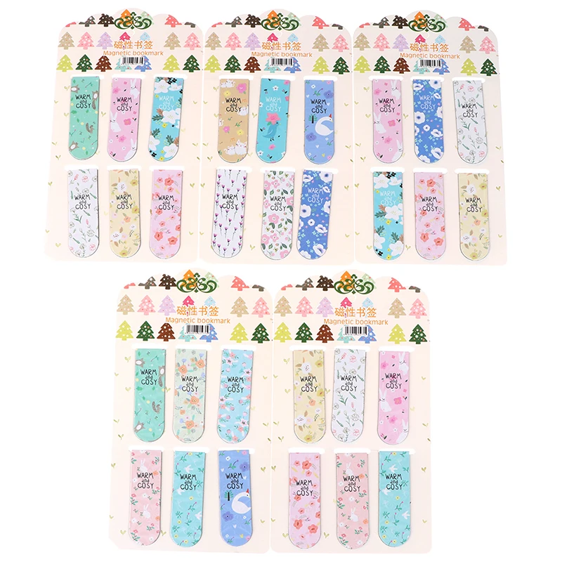 6pcs-set-Colored-Flowers-Magnetic-Bookmarks-Stationery-Double-Sided ...
