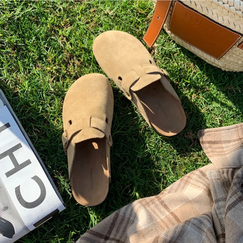 Cowhide-version-35-46-plus-size-shoes-Leather-half-drag-birkenstocks ...