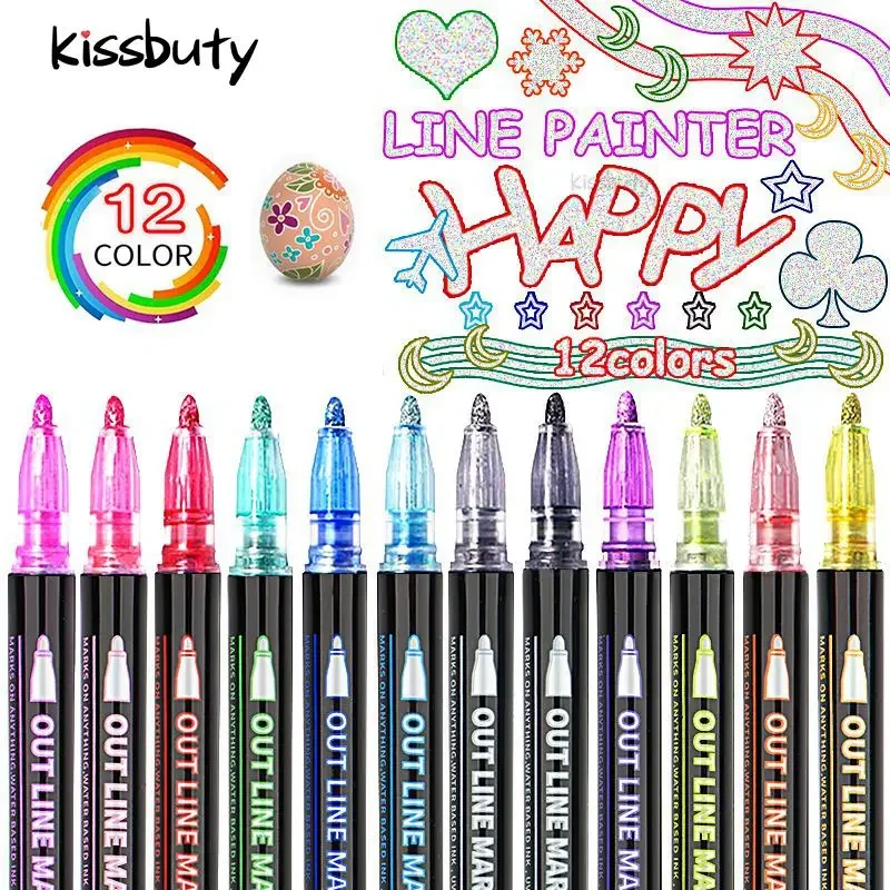 8-12-Colors-Double-Line-Pen-Outline-Paint-Marker-Pens-Diy-Album ...