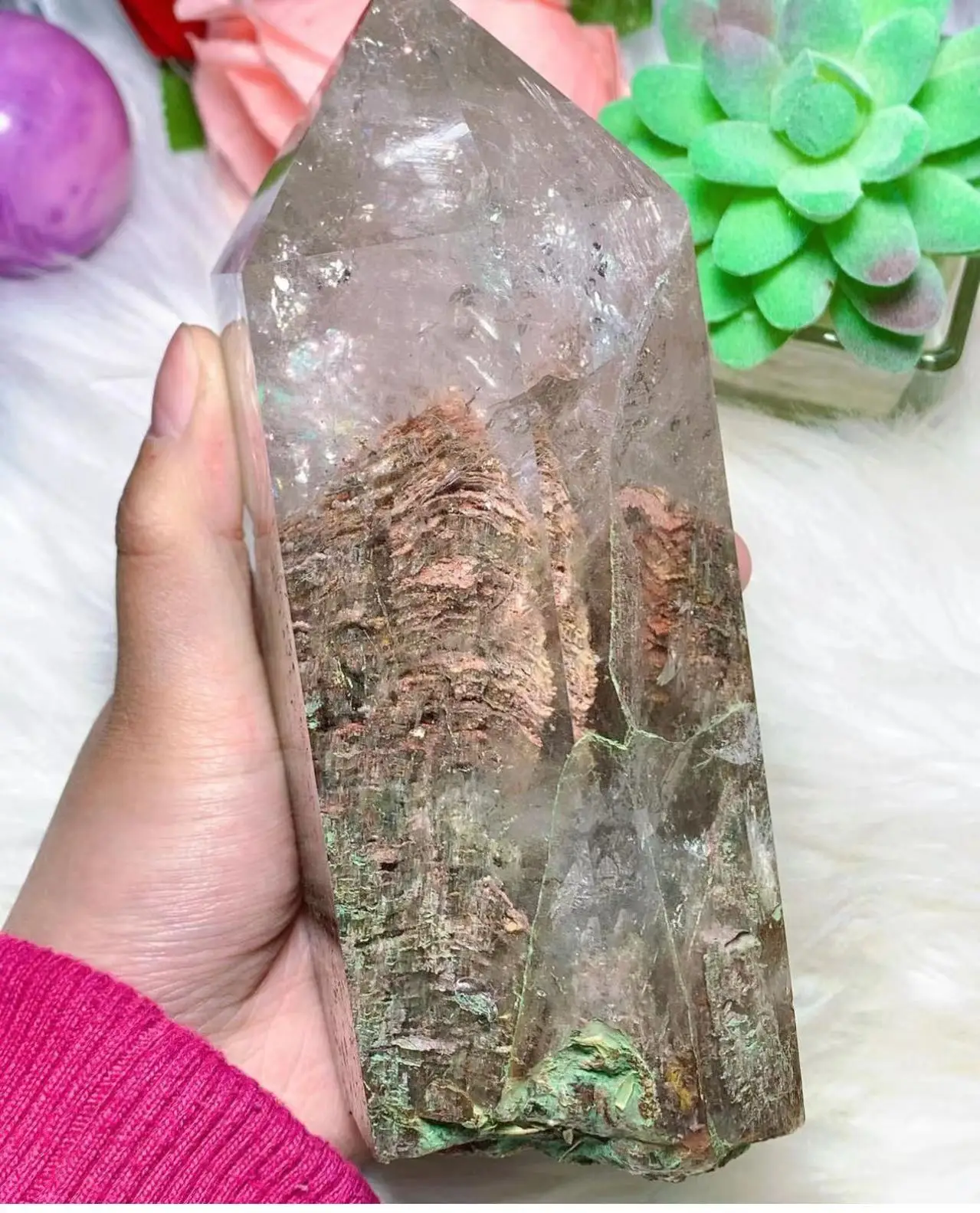 Natural Stone Green Phantom Crystal Tower, Garden Quartz, Rainbow Point ...