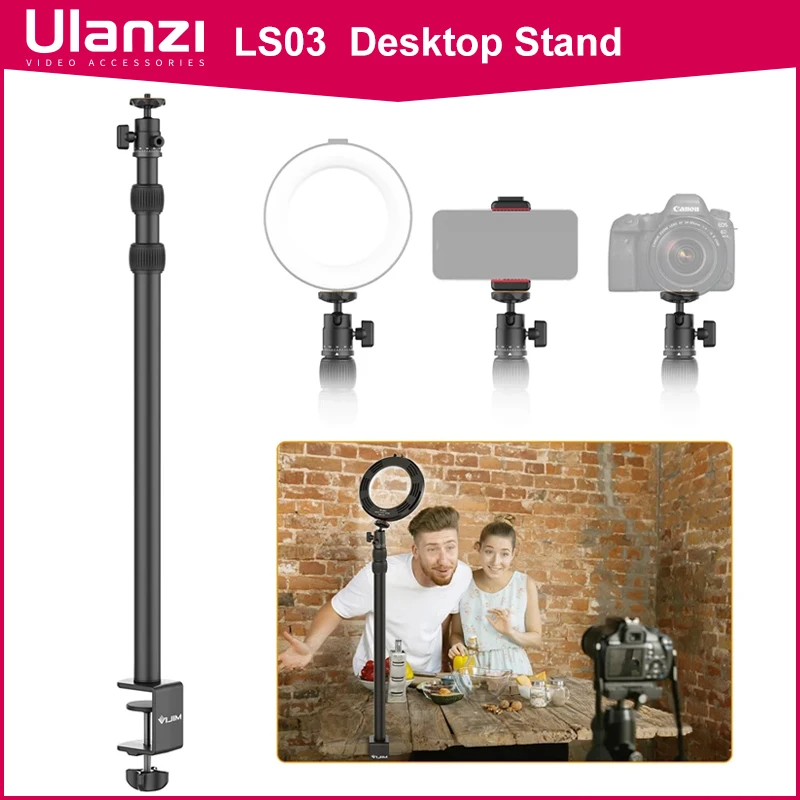 VIJIM LS03 Extend Desk Light Stand Tripod with Extendable Phone Clip ...