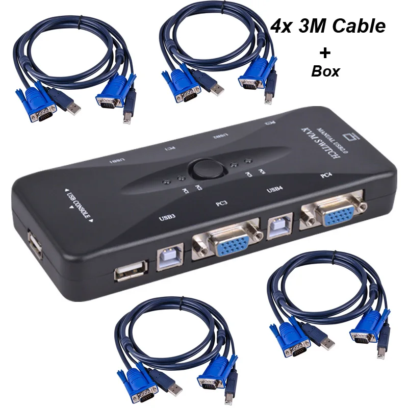 4-Port-KVM-Switch-USB-2-0-VGA-Splitter-Printer-Mouse-Keyboard-Share ...
