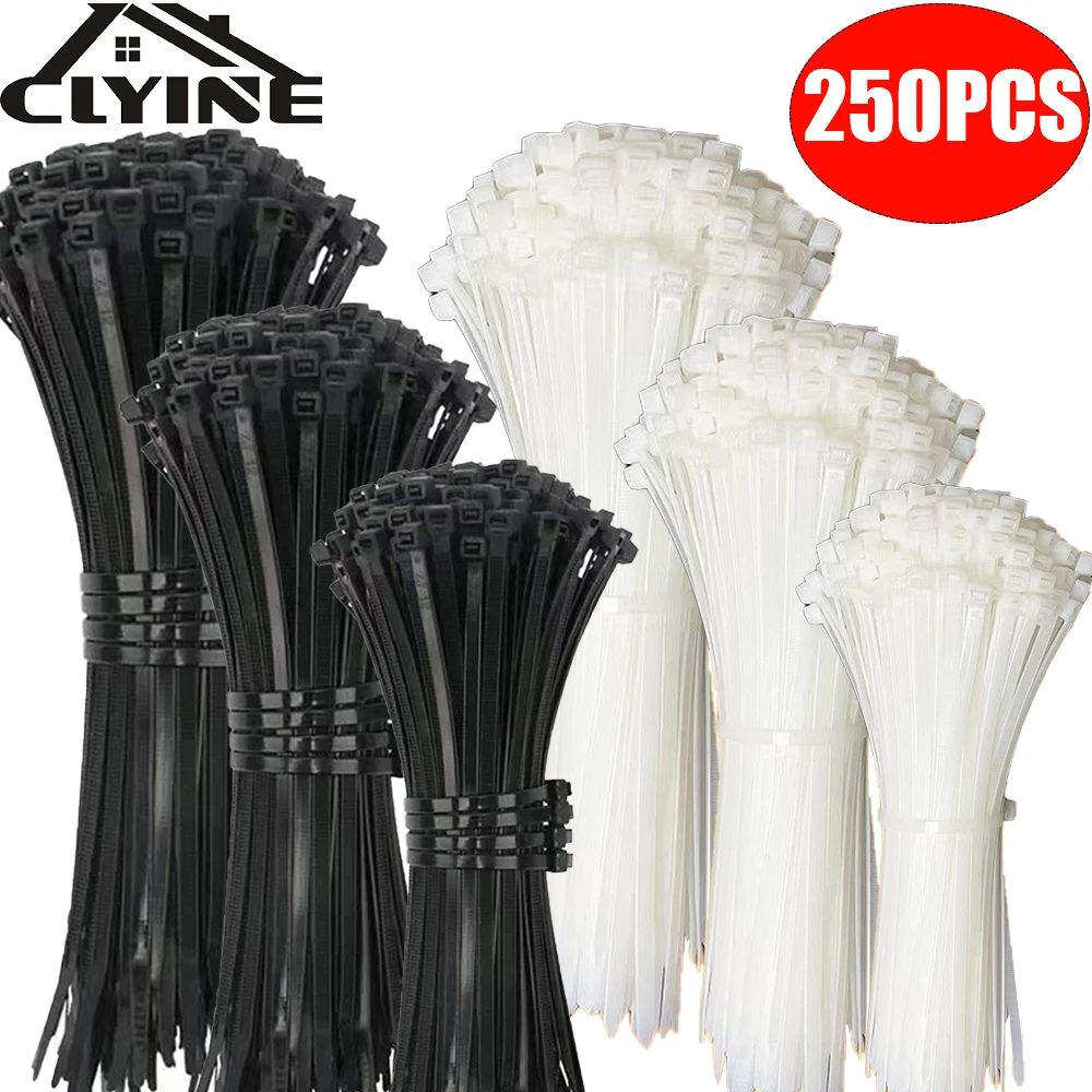 250PCS-Cable-Ties-Self-locking-Rings-Black-White-Reusable-Nylon-Cable ...