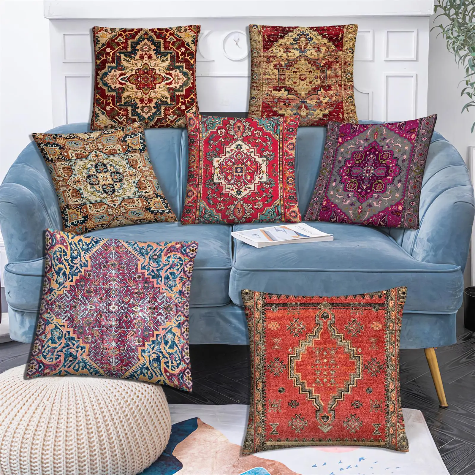 Moroccan ethnic cushion cover, short plush pillowcase 40x40 45x45 50x50 ...