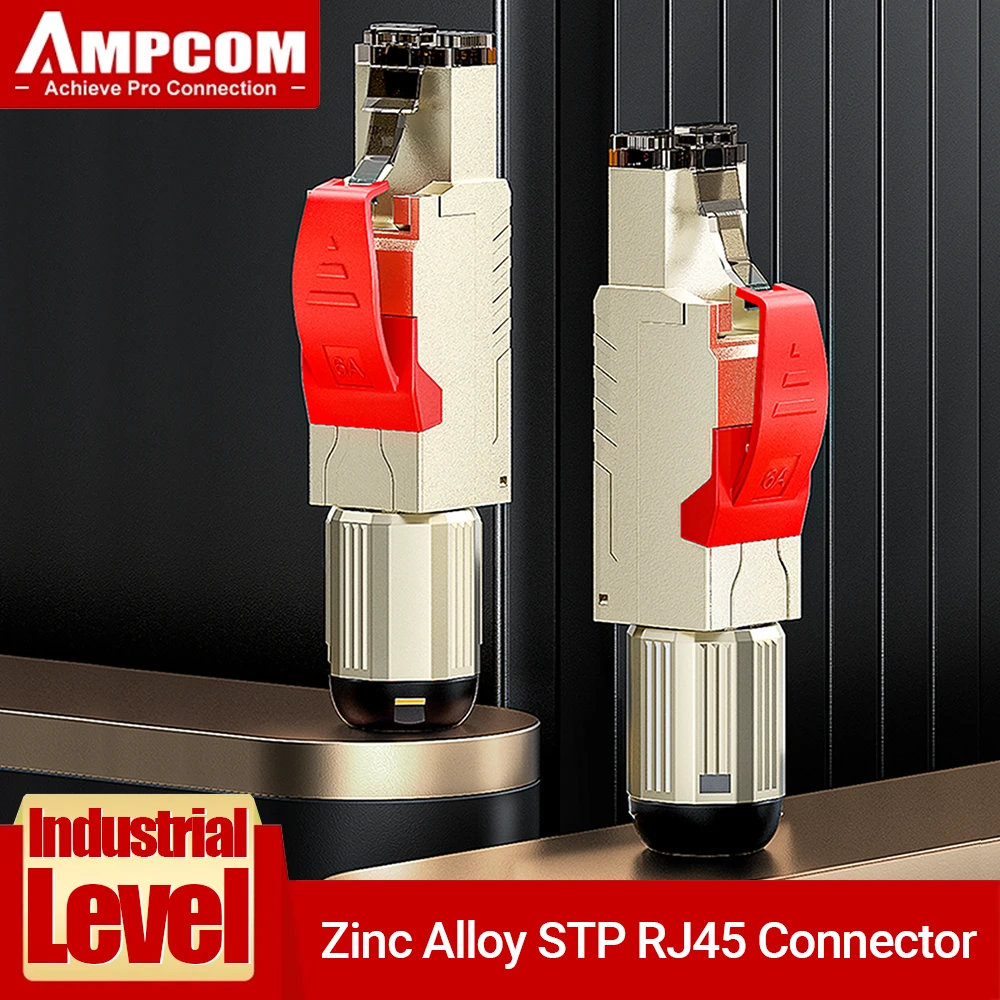 Cat8 Stp Rj45 Connector, Ampcom Tool Free Shielded Modular Plugs Cat7 Cat6a Zinc Alloy Field ...
