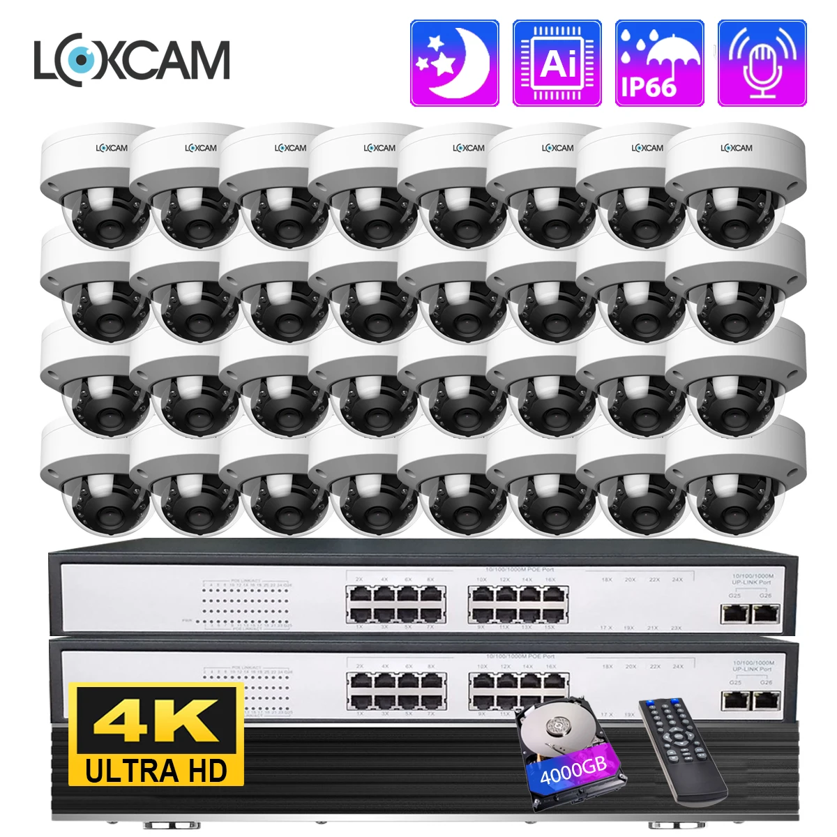 Loxcam H.265 32ch 4k Audio Cctv Record Security Camera System 8mp ...