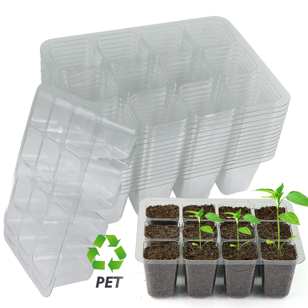 12-Cell-PET-Plastic-Seed-Starter-Tray-Transparent-Seedling-Grow-Box-12 ...