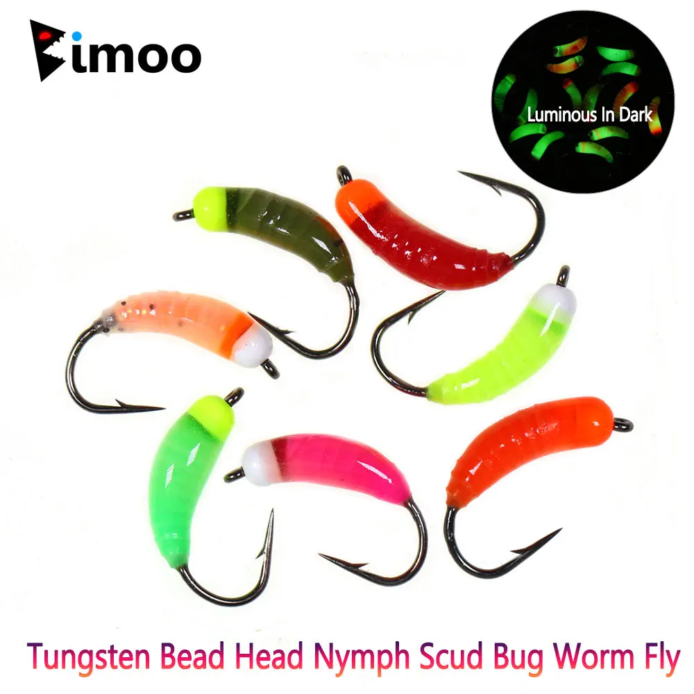 Bimoo-6PCS-8-Luminous-Tungsten-Bead-Head-Nymph-Scud-Bug-Worm-Fly-Caddis ...