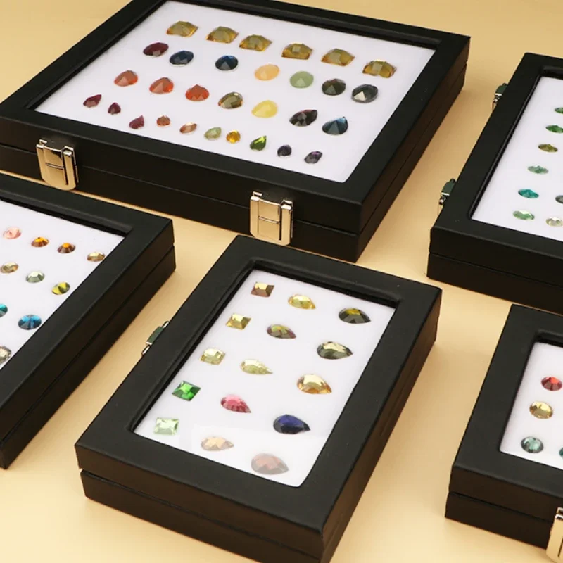 Jewelry Display Box Black Patent Leather Buckle Transparent Gem Box ...