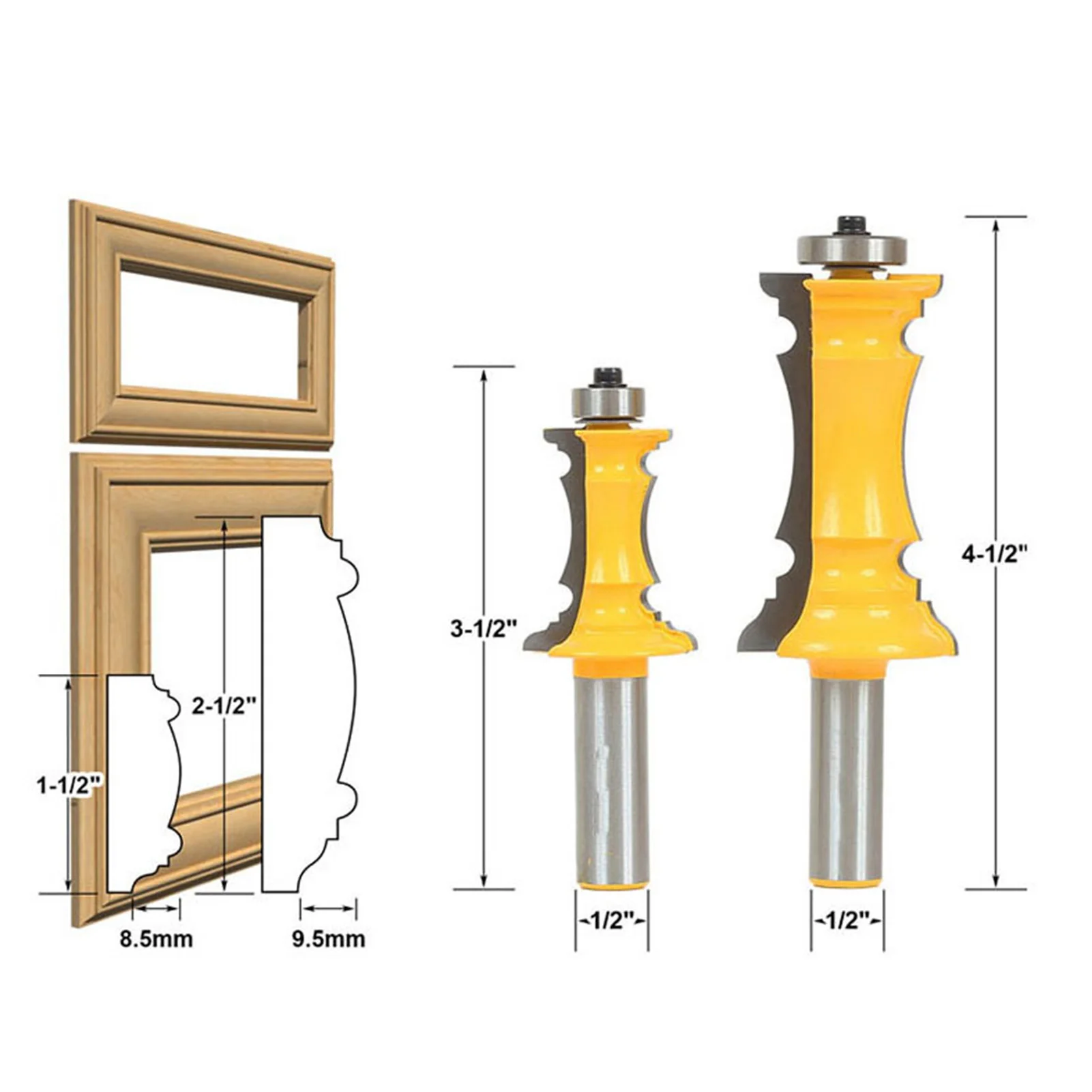 Shank Crown Molding Router Bit Set Carbide Cutter Teflon Coating 1/2 ...