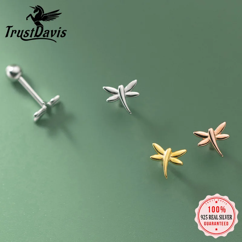 TrustDavis-Real-925-Sterling-Silver-Cute-Insect-Dragonfly-Screw-Stud ...