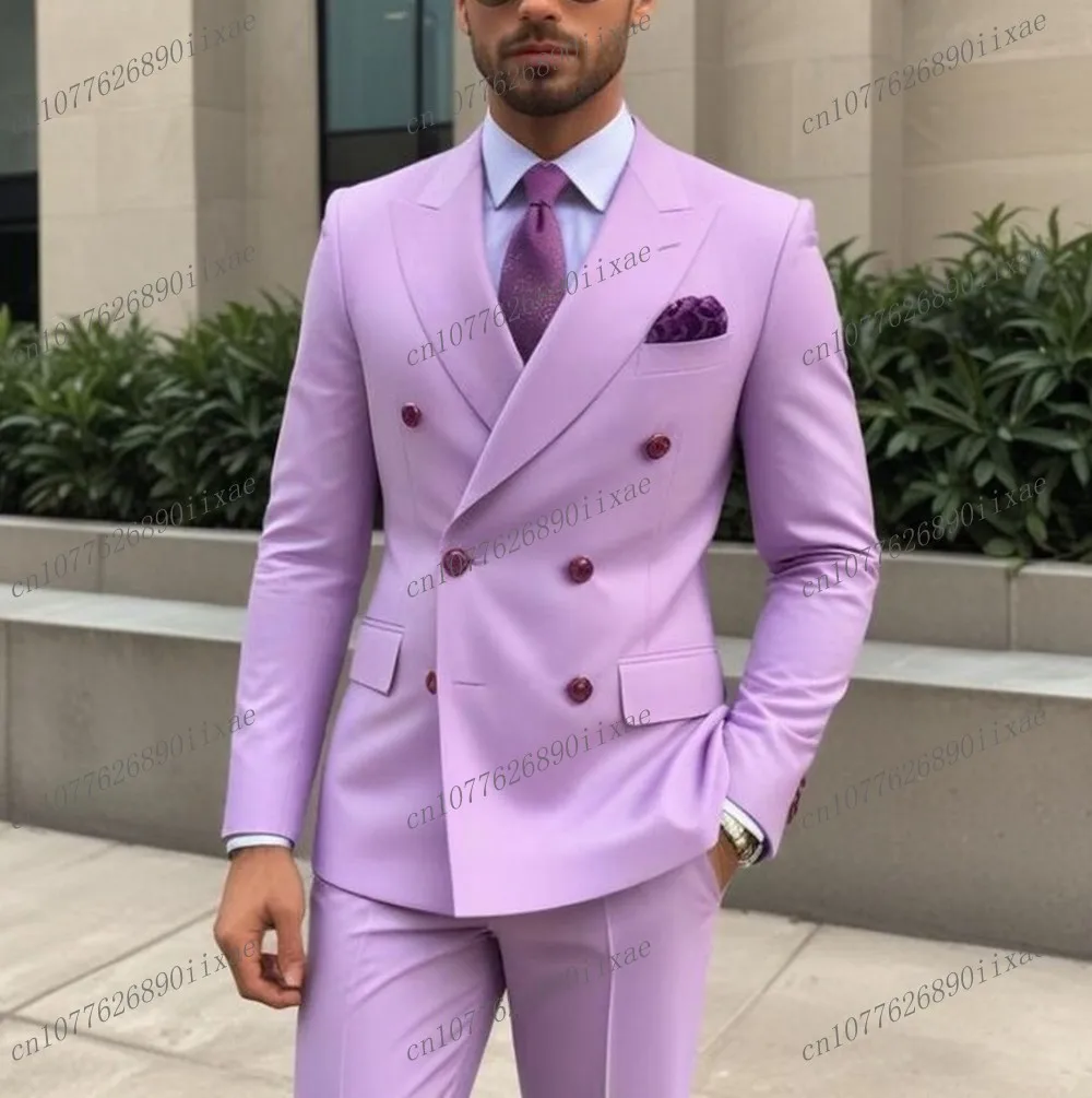 High Quality Formal Occasion Lavender Men Suit Groomsman Groom Wedding ...